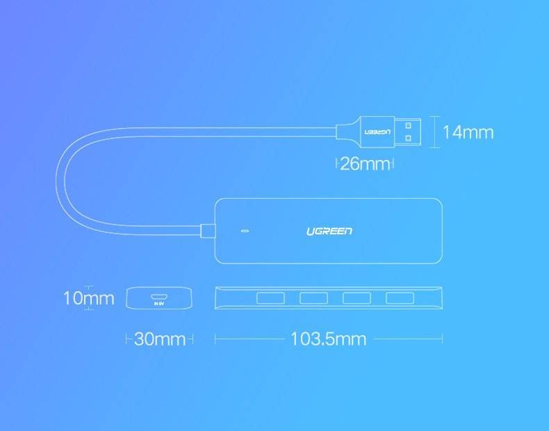Ugreen USB HUB splitter - 4x USB 3.2 Gen 1 with micro USB power port ...